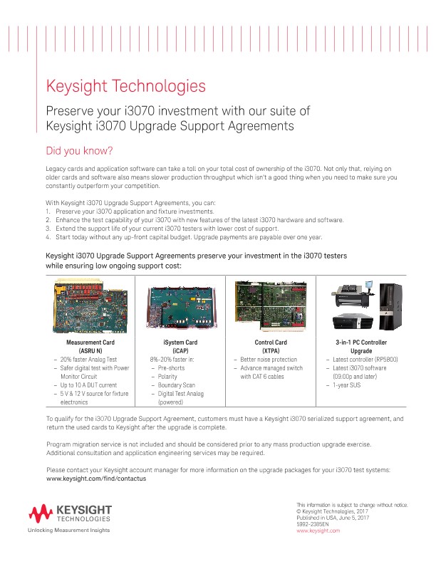 Preserve your i3070 investment with our suite of Keysight i3070 Upgrade Support Agreements PDF ...